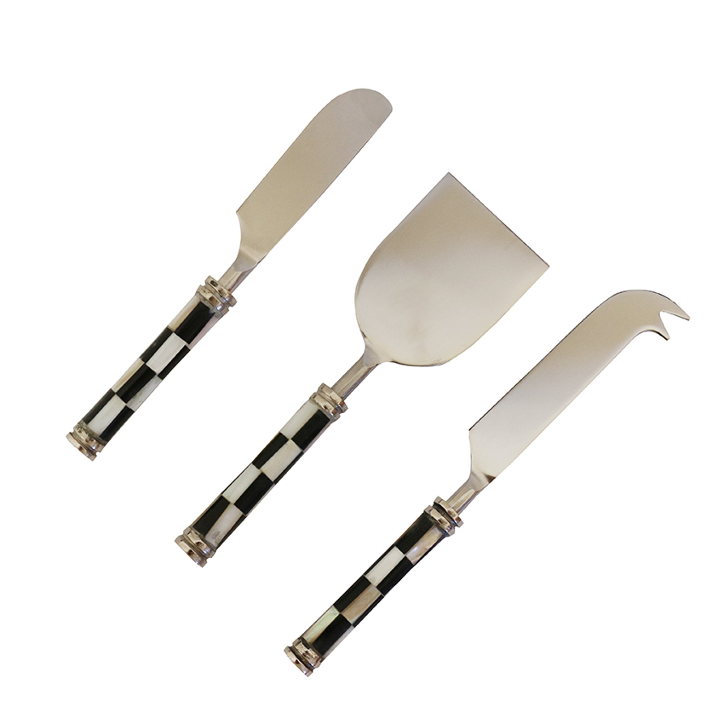 CHECKER BLACK & WHITE STAINLESS STEEL AND BONE CHEESE SERVER SET ...